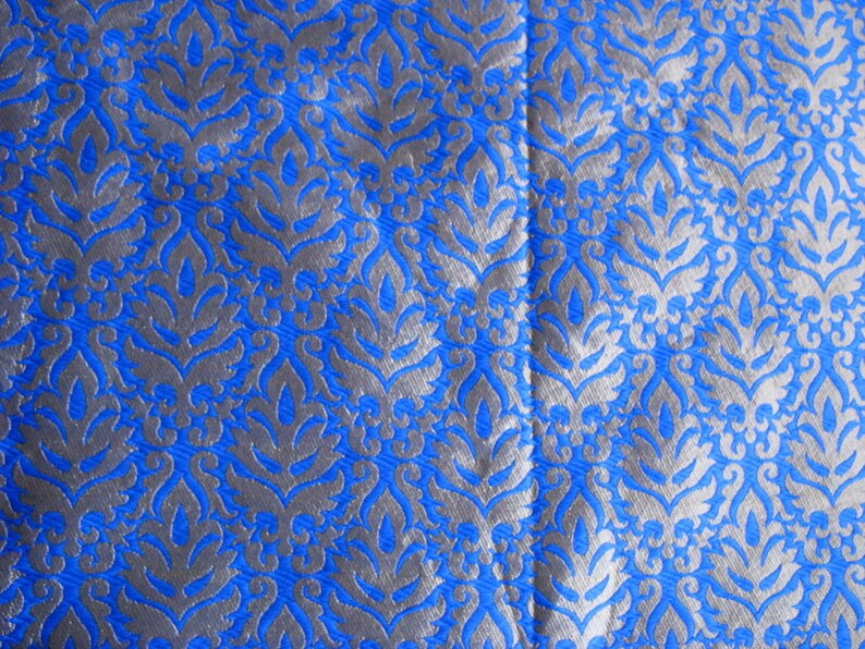 Royal Blue and Grey Polyester Brocade Fabric - Etsy