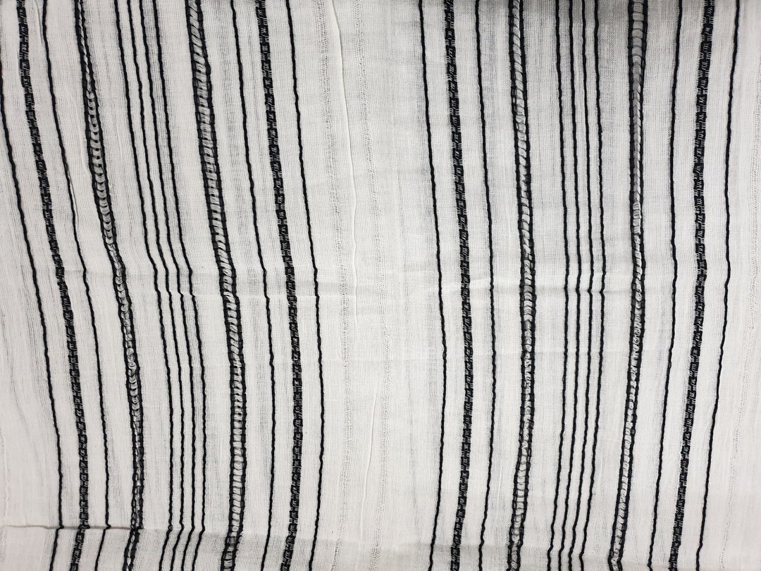 Leno Weave Black on off White Textured Cotton Gauze Yarn Dyed Striped ...