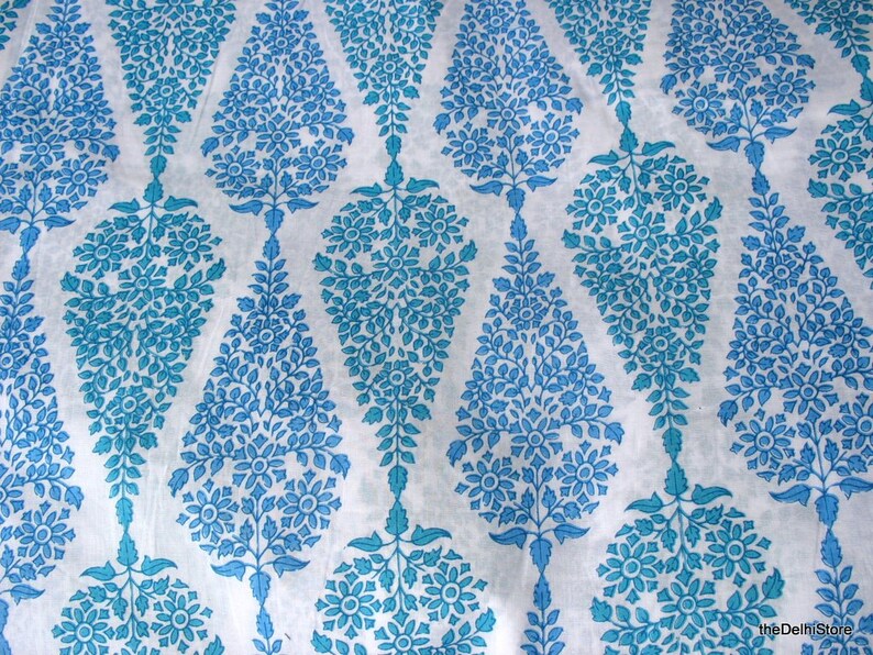 Cotton Fabric Hand Block Printed Blue Teal and White Fabric - Etsy