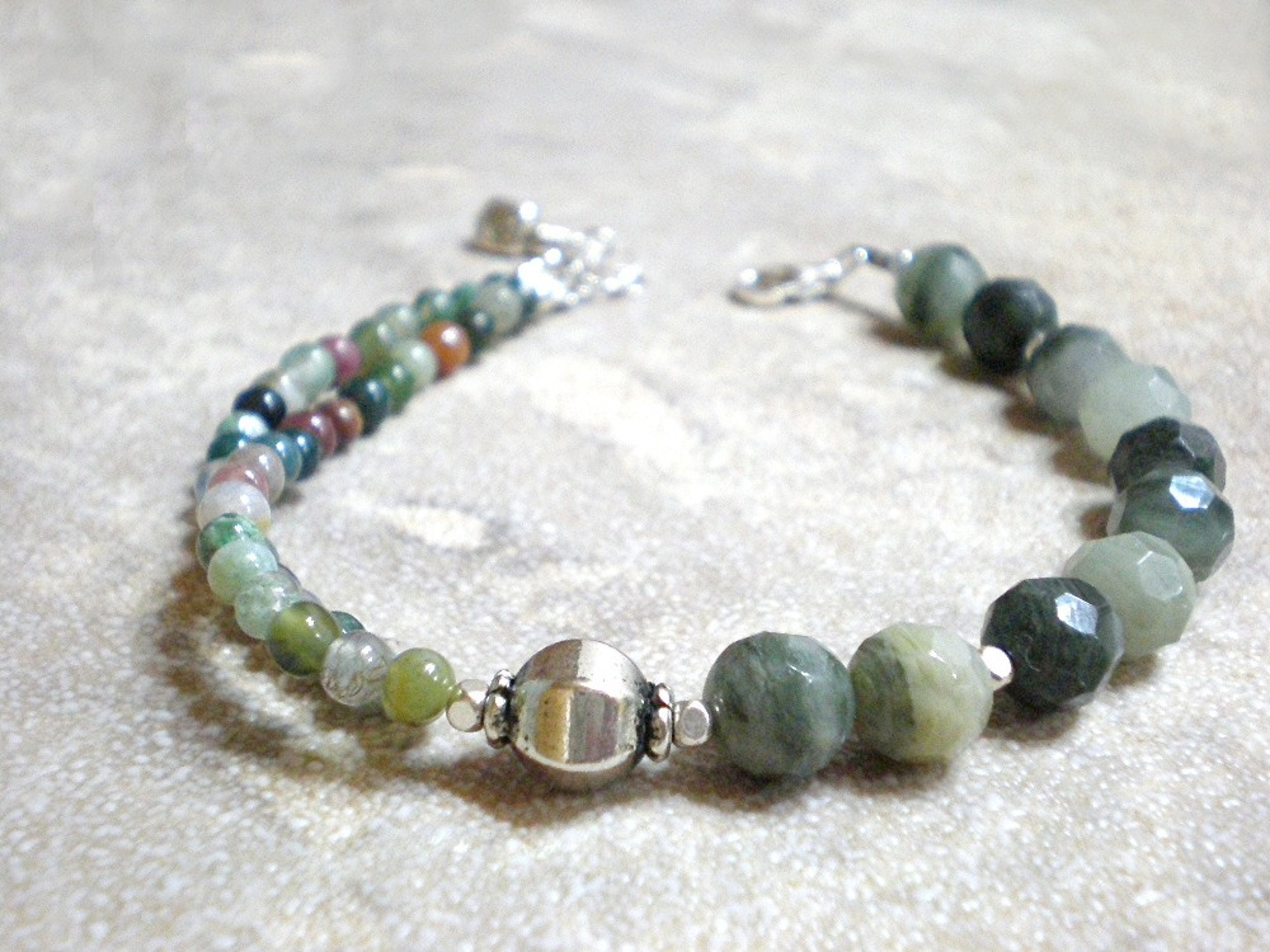 Green Gemstone Bracelet With Sterling Silver Split Design - Etsy UK