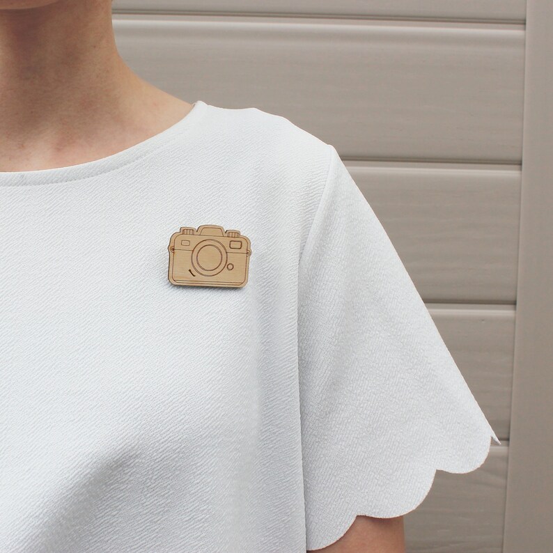 Laser Cut Wooden Camera Brooch - Etsy