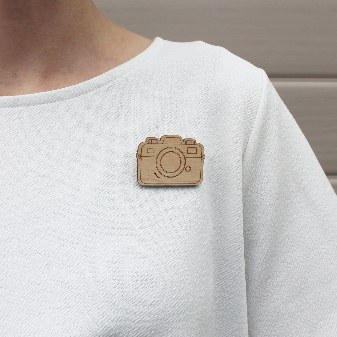 Laser Cut Wooden Camera Brooch - Etsy