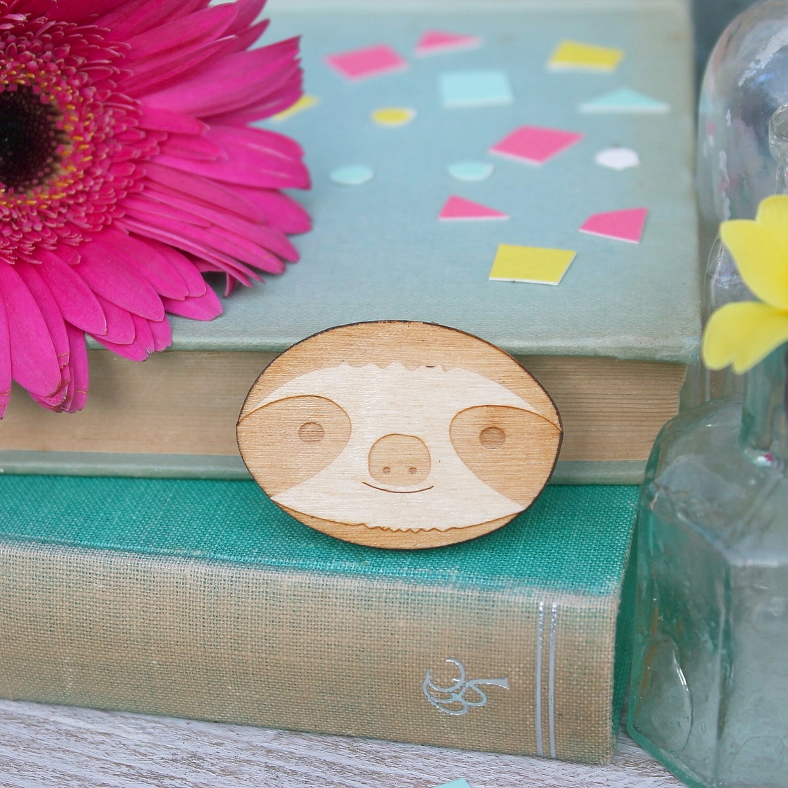 Laser Cut Wooden Sloth Brooch - Etsy UK