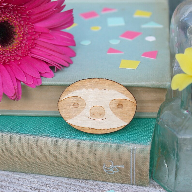 Laser Cut Wooden Sloth Brooch - Etsy UK