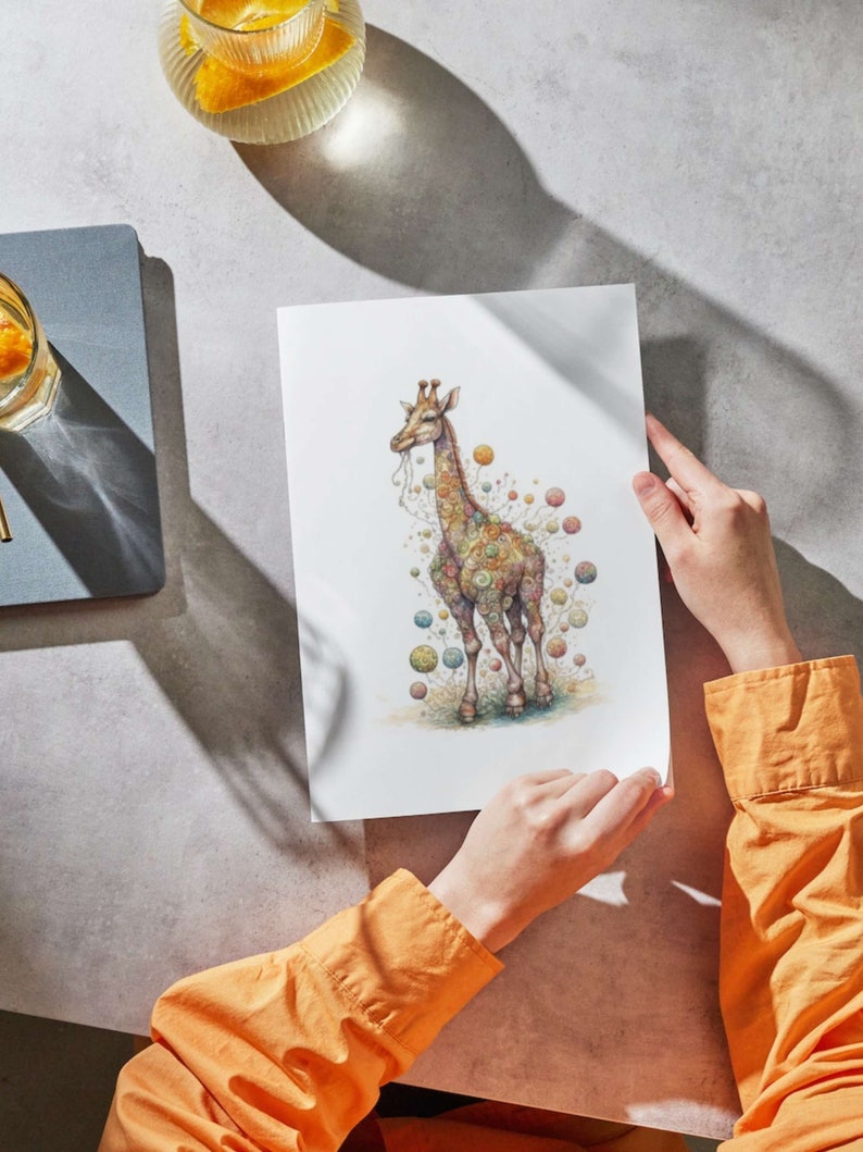 Giraffe Printable Line Art, Cute Adorable Giraffe Print, Safari Animal ...