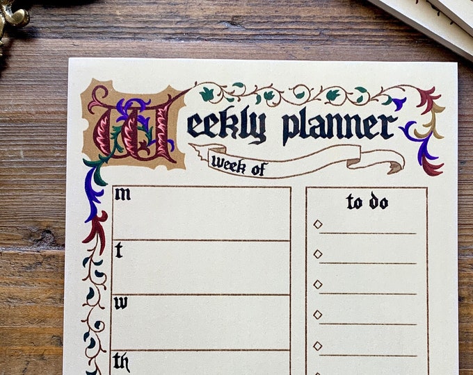 Medieval Weekly Planner Notepad, Illuminated Manuscript, Planner ...