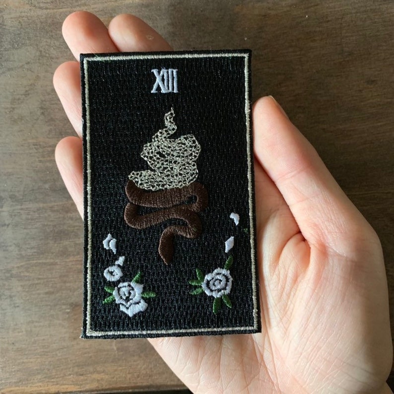 Death Tarot Embroidered Patch, Iron on Patch, Snake Patch, Tarot Patch ...