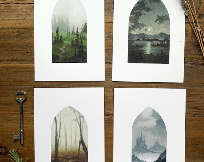Cathedral Mini Prints 4-pack, Tiny Landscape Paintings - Etsy