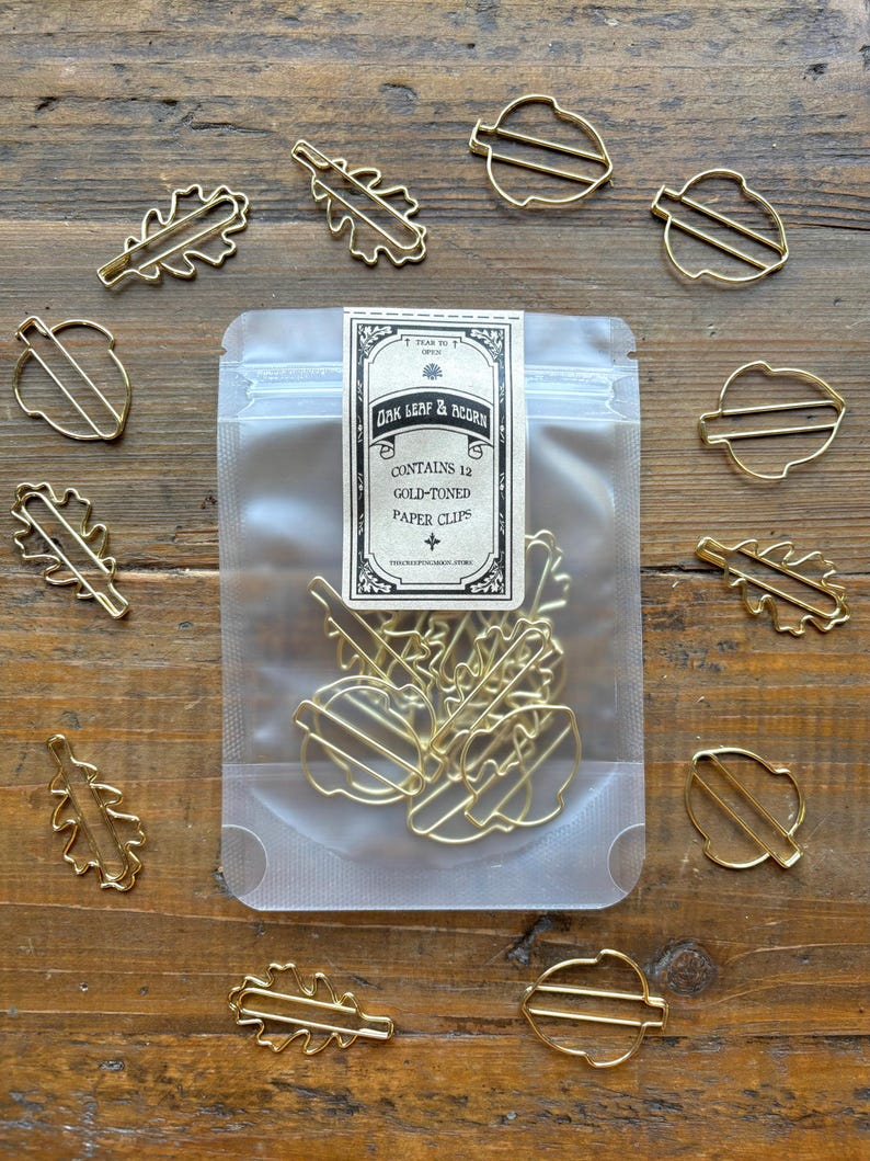 Oak Leaf & Acorn Paper Clip Set, Dark Academia Paper Clips, Dark ...
