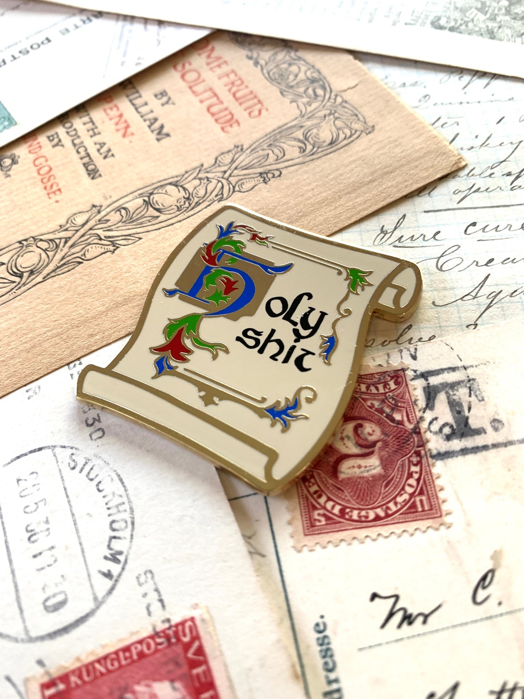 Holy Shit Enamel Pin, Medieval Pin, Swear Words, Illuminated Manuscript ...