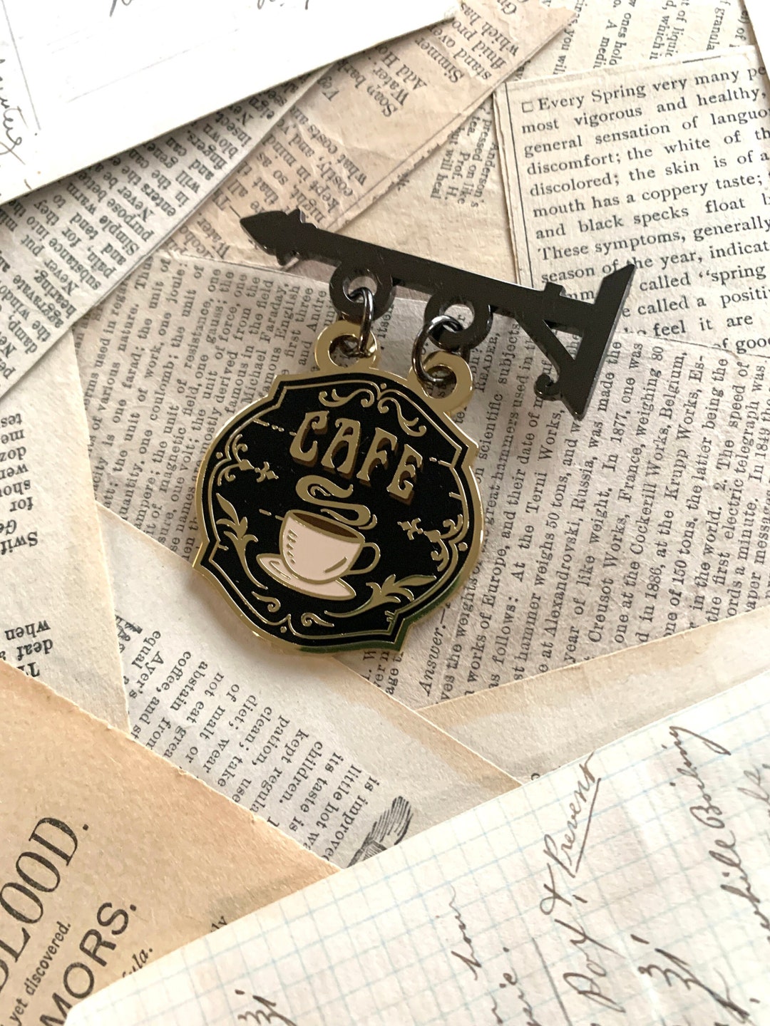 Cafe Shop Sign Enamel Pin, Hanging Shop Sign Pin, Parisian Cafe Pin ...