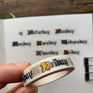 Days of the Week 10mm Medieval Inspired Washi Tape, Planner Washi, Gold ...