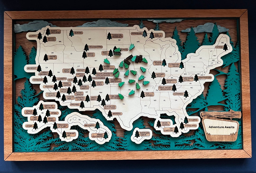 Personalized National Park Fill in Map Wall Art Wood, Adventure Tracker ...