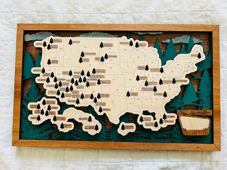 Personalized National Park Fill in Map Wall Art Wood, Adventure Tracker ...