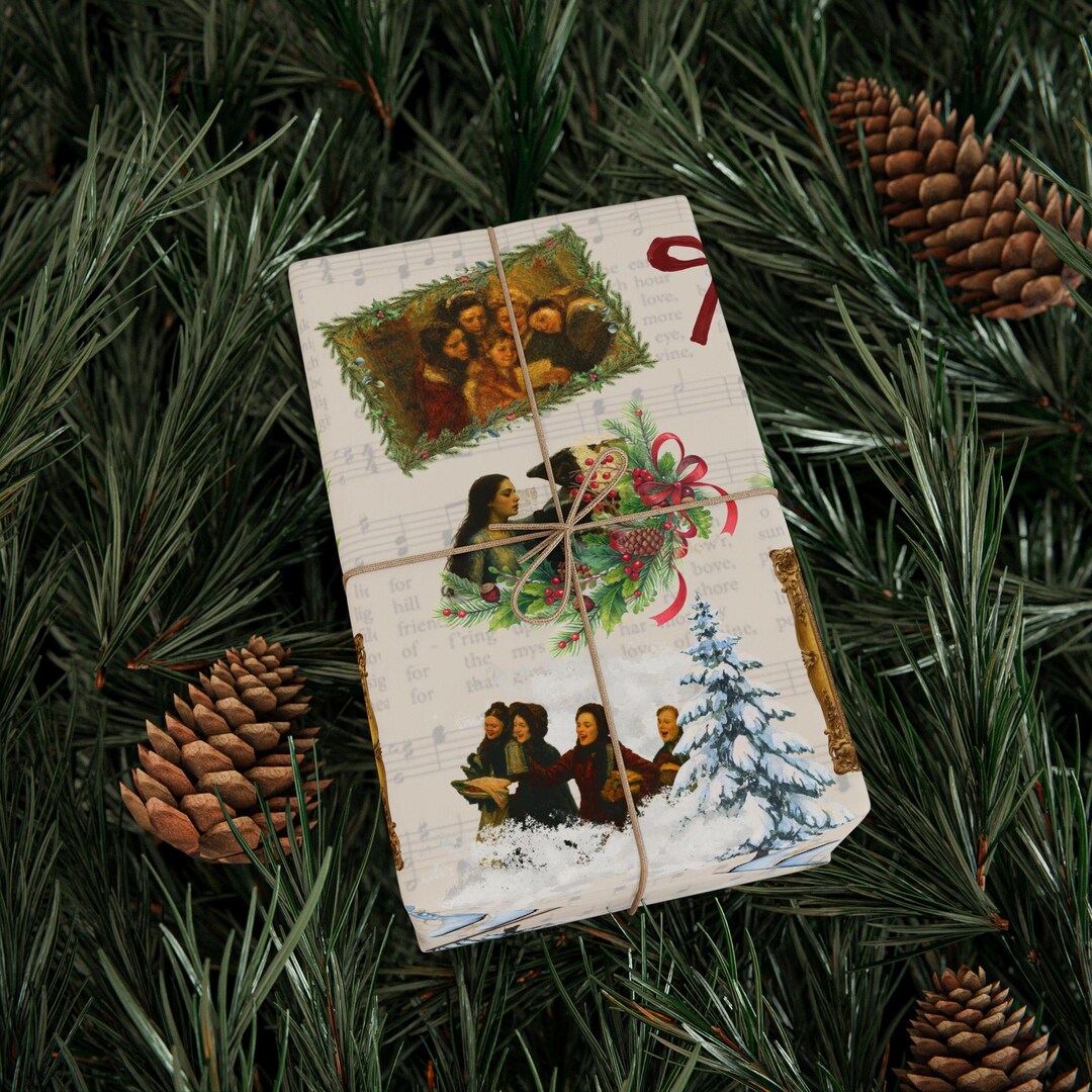 Vintage Christmas Cards Wrapping Paper | Holiday Gift Wrap Roll - Etsy