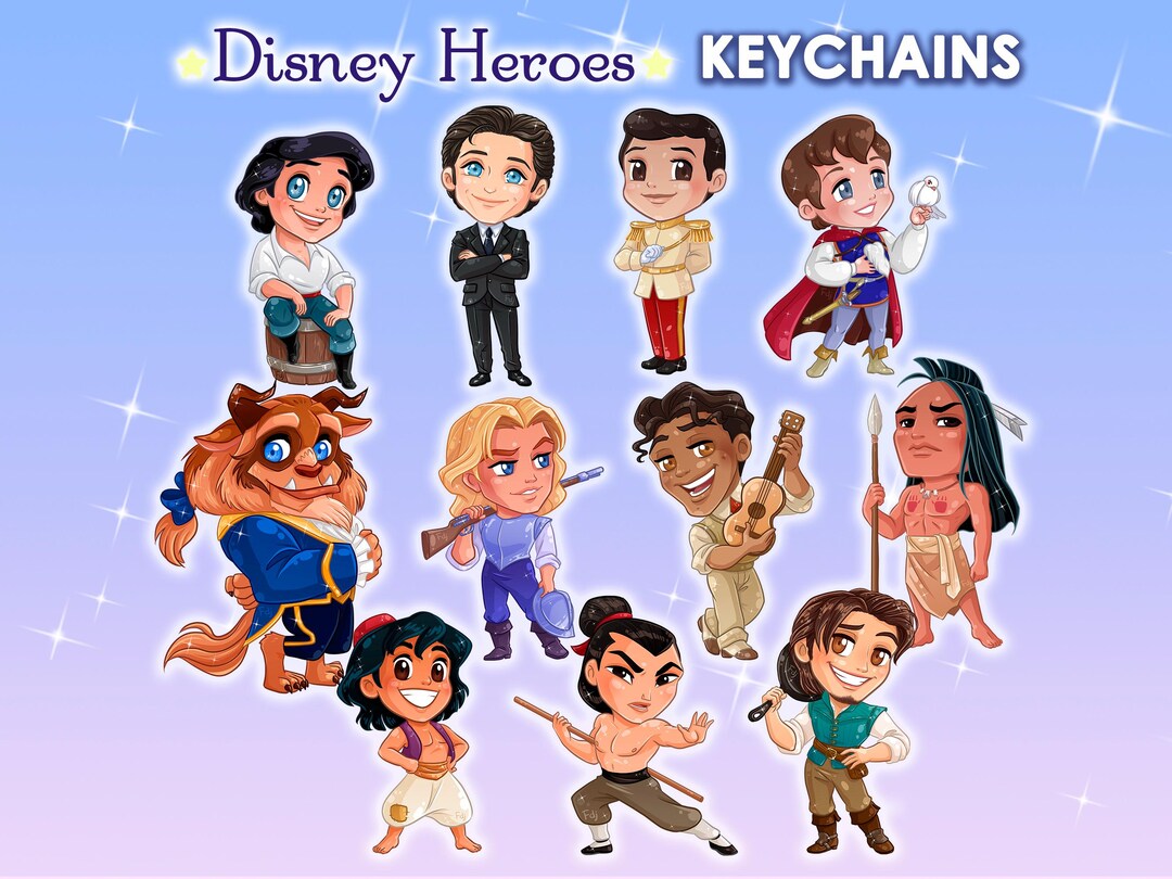 Keychains Disney Heroes Princes Acrylic Charms Cute Gifts Aladdin Eric ...