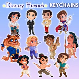 Keychains Disney Heroes Princes Acrylic Charms Cute Gifts Aladdin Eric ...