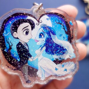 Keychains Corpse Bride Emily Victor Halloween Acrylic Charms Cute Love ...