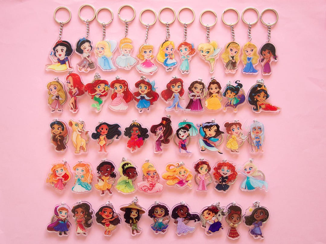 Keychains Disney Princesses Acrylic Charms Cute Gifts Heroines Ariel ...