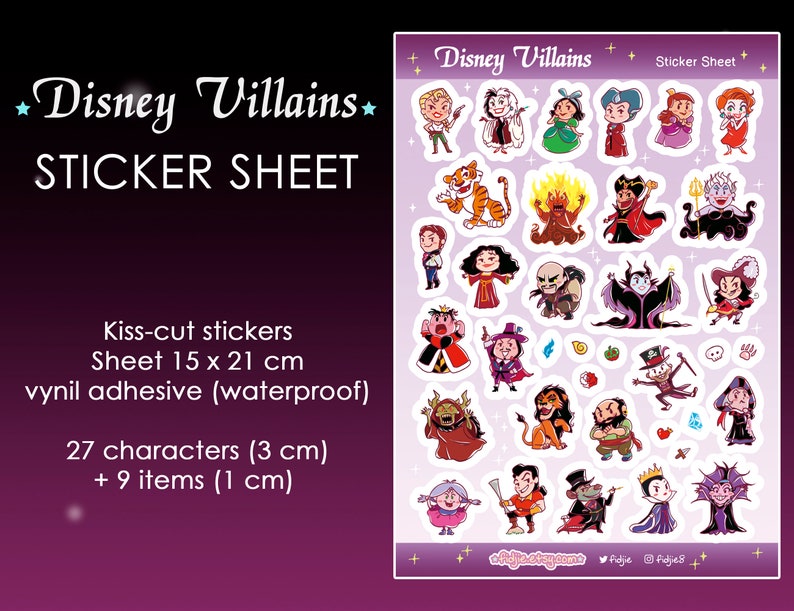 Stickers Sheet Mini Disney Villains Cute Journal Decor Stationery ...