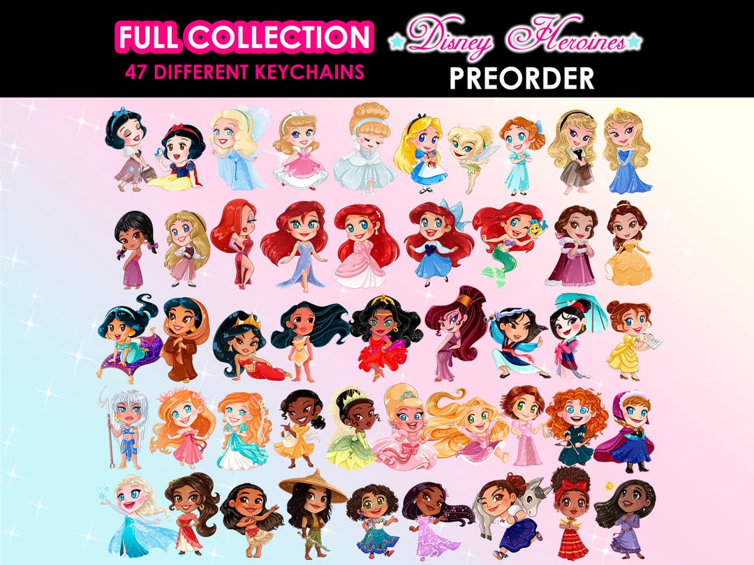 Keychains Disney Princesses Set Full Collection Heroines Acrylic Charms ...