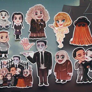 Set Addams Family Keychain Stickers Print Wednesday Morticia Gomez ...