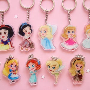 Keychains Disney Princesses Acrylic Charms Cute Gifts Heroines Ariel ...