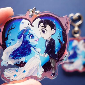 Keychains Corpse Bride Emily Victor Halloween Acrylic Charms Cute Love ...
