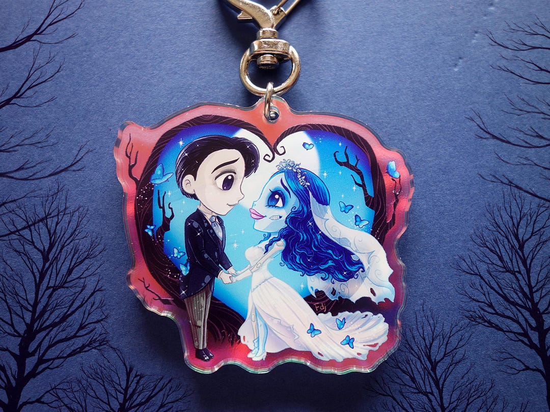 Keychains Corpse Bride Emily Victor Halloween Acrylic Charms Cute Love ...