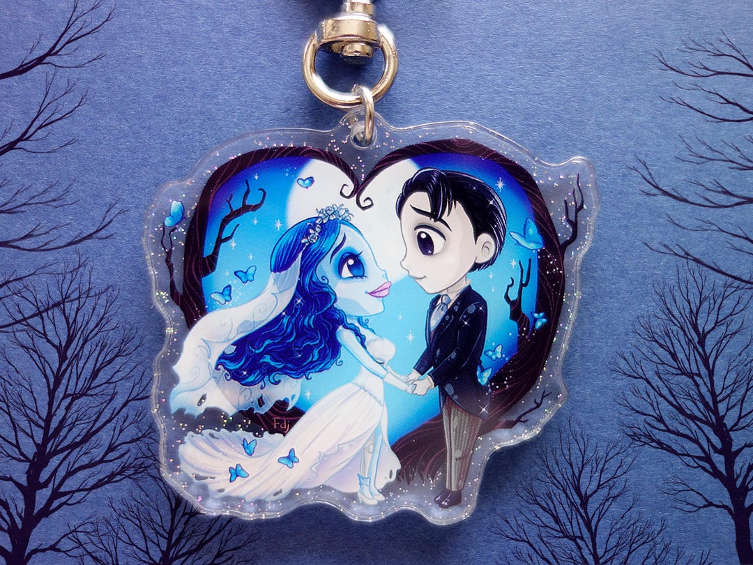 Keychains Corpse Bride Emily Victor Halloween Acrylic Charms Cute Love ...