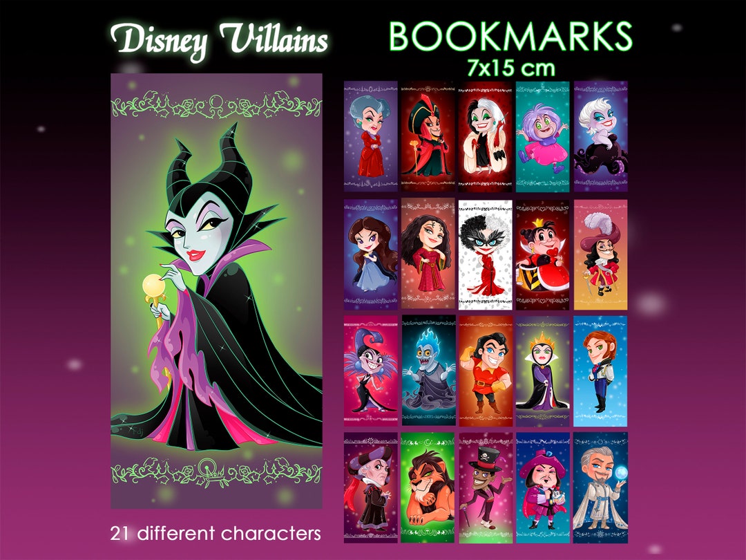 Bookmarks Disney Villains Halloween Evil Queen Hook Maleficent Tremaine ...