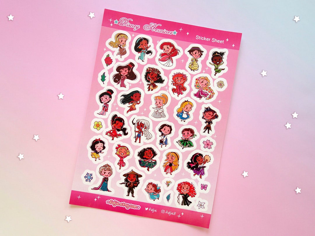 Stickers Sheet Mini Disney Princesses Heroines Cute Journal Decor ...