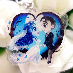 Keychains Corpse Bride Emily Victor Halloween Acrylic Charms Cute Love ...