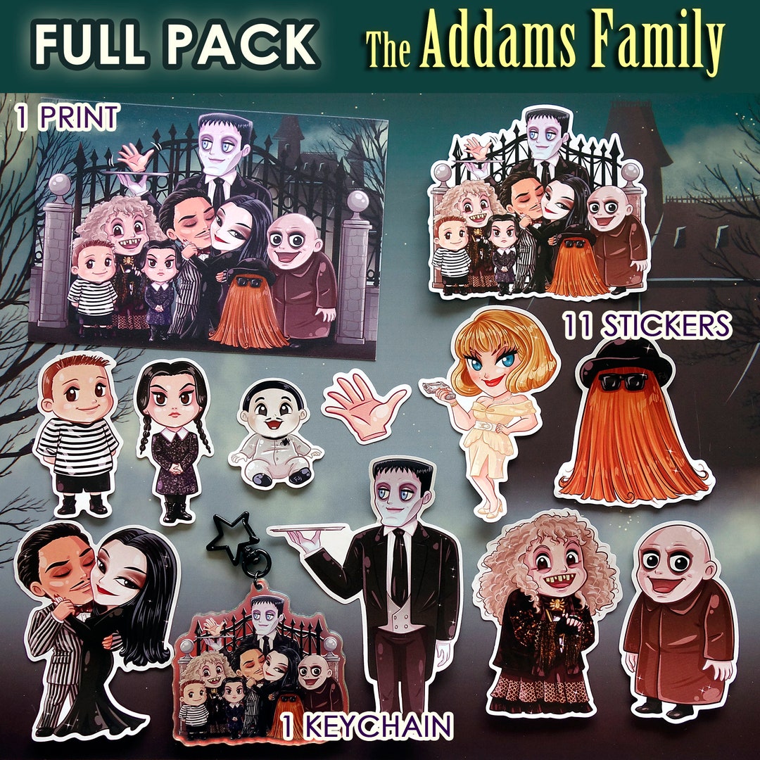 Set Addams Family Keychain Stickers Print Wednesday Morticia Gomez ...