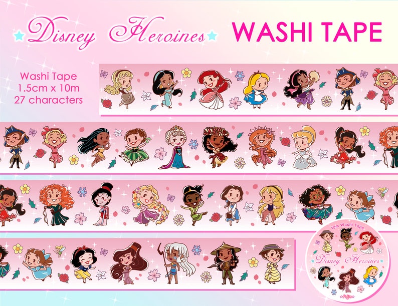 Washi Tape Disney Princesses Heroines Mini Adhesive Sticker Stationery ...