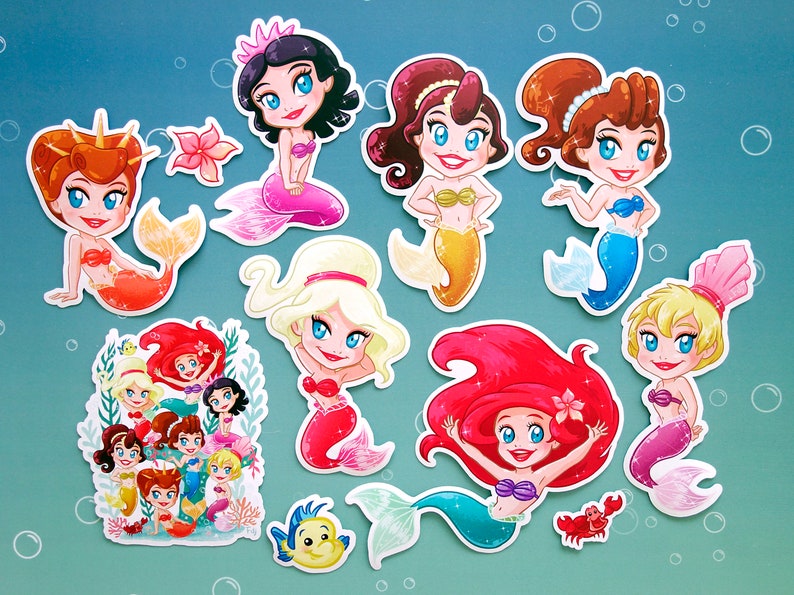 Stickers Ariel Sisters Daughters Triton Cute Gifts Stationery ...