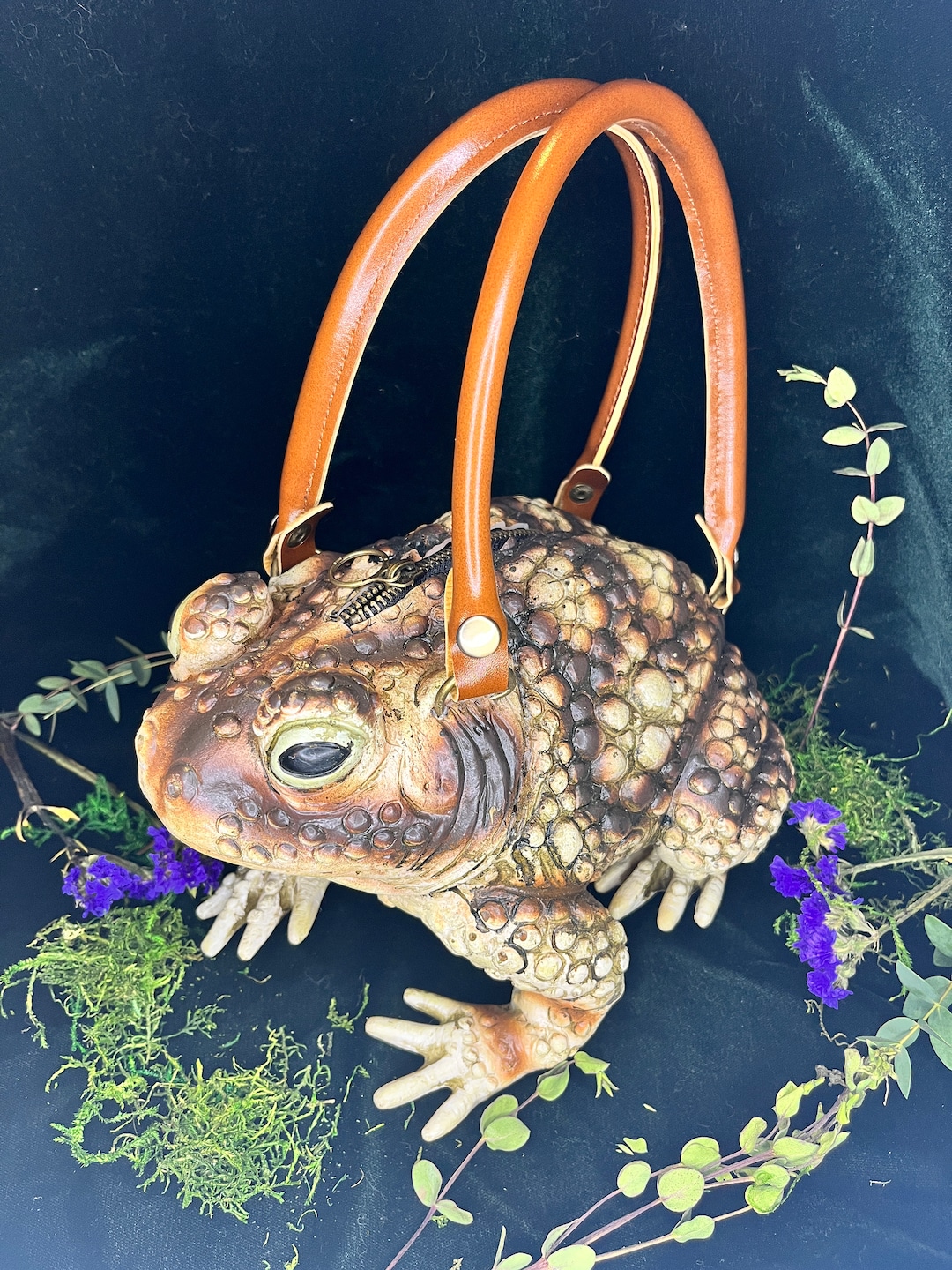 Handmade Frog or Toad Witch Lined Purse Handbag in Black or Green Brown ...