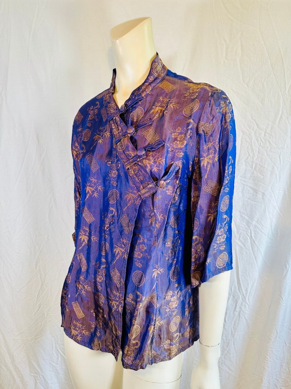 Vintage Asian Inspired Blouse, Frog-Closure Blouse, 1… - Gem