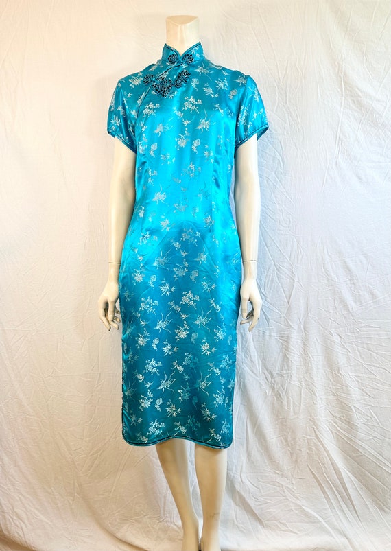 Vintage Turquoise Blue Cheongsam Dress, By Silver Lak… - Gem
