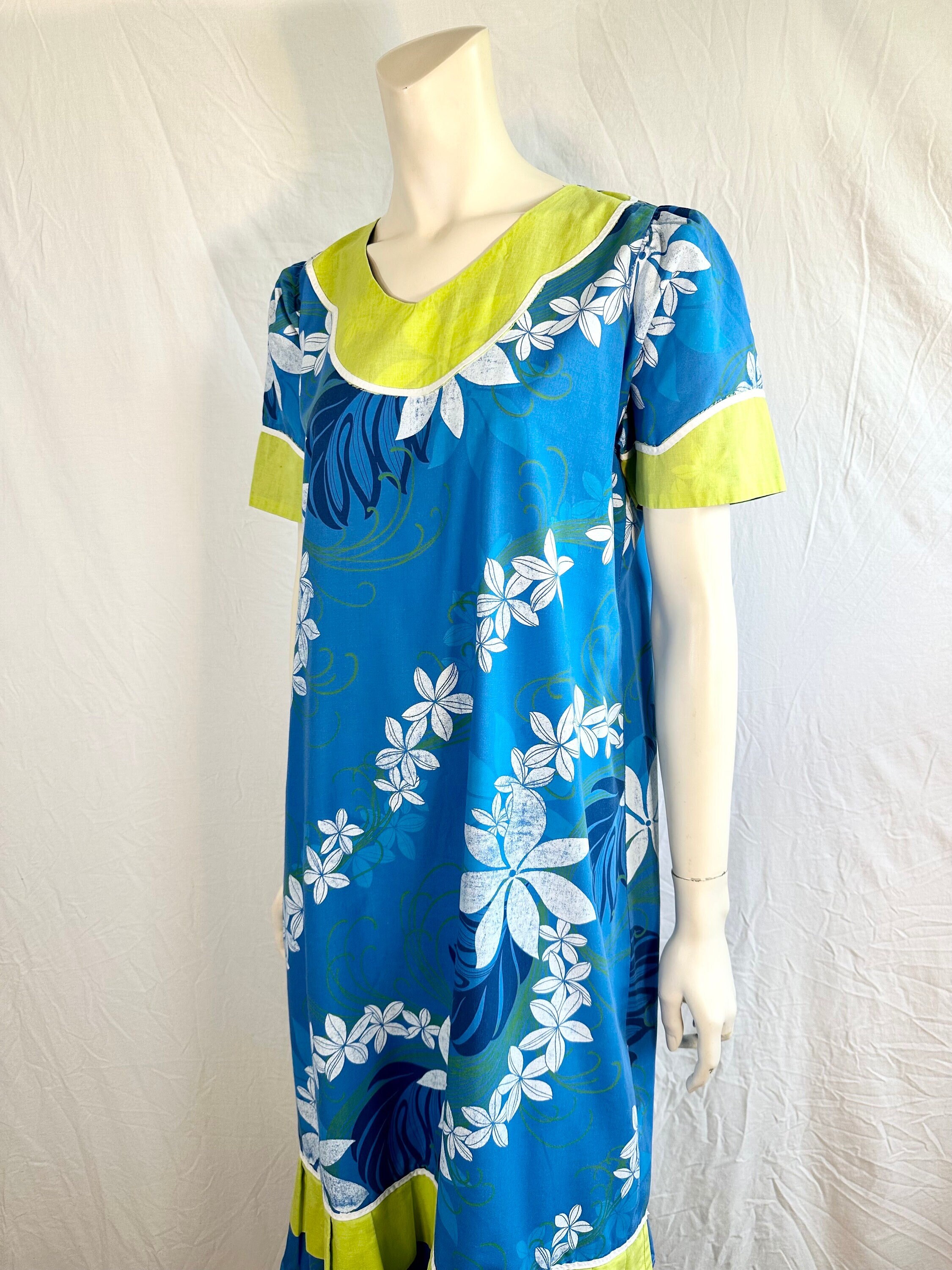 Sweet Vintage Blue & Lime Green Muumuu, OAK, Small/medium - Etsy