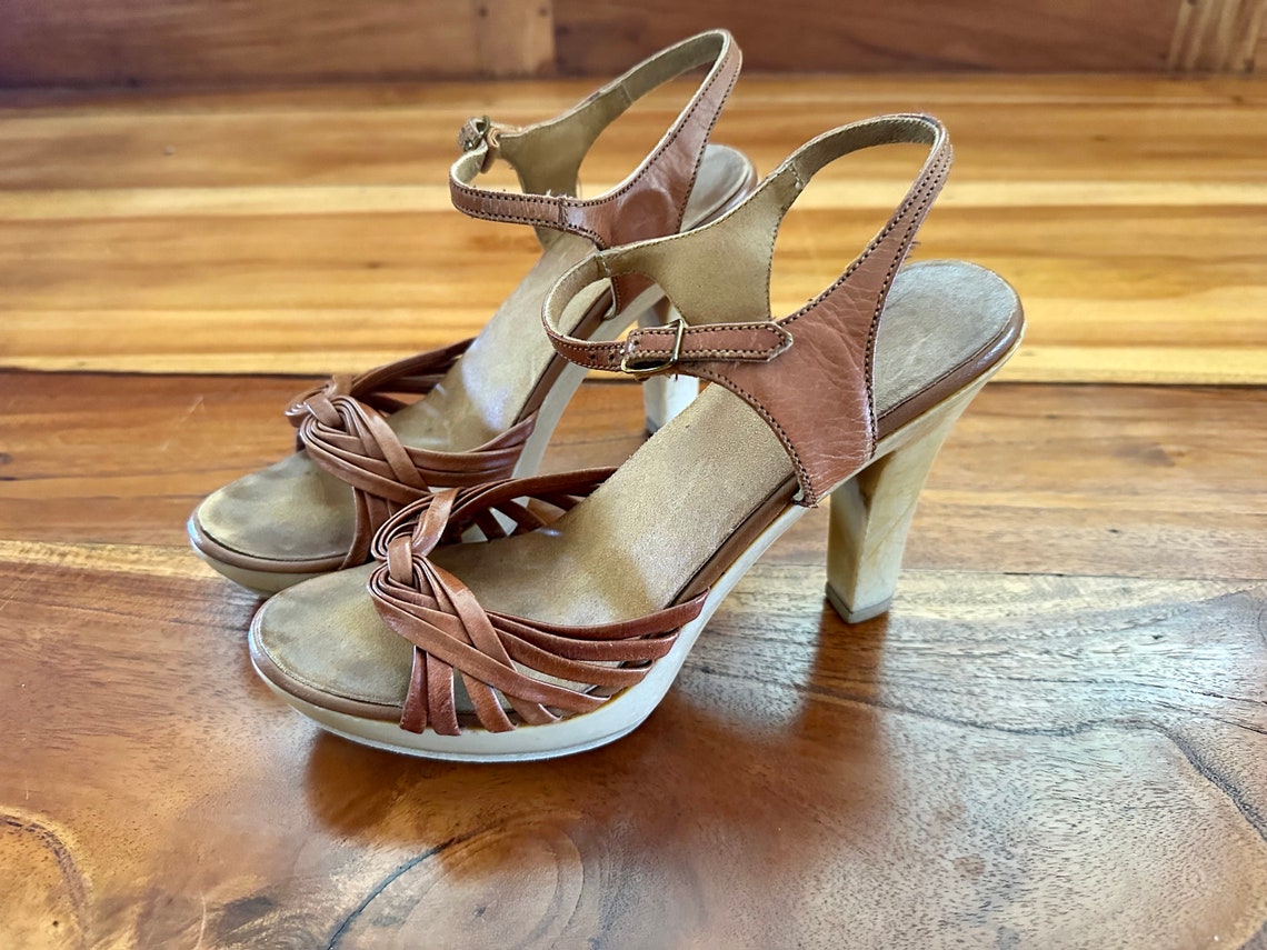 1970's Platform Leather Heels by Sbicca, Size 6 US - Etsy