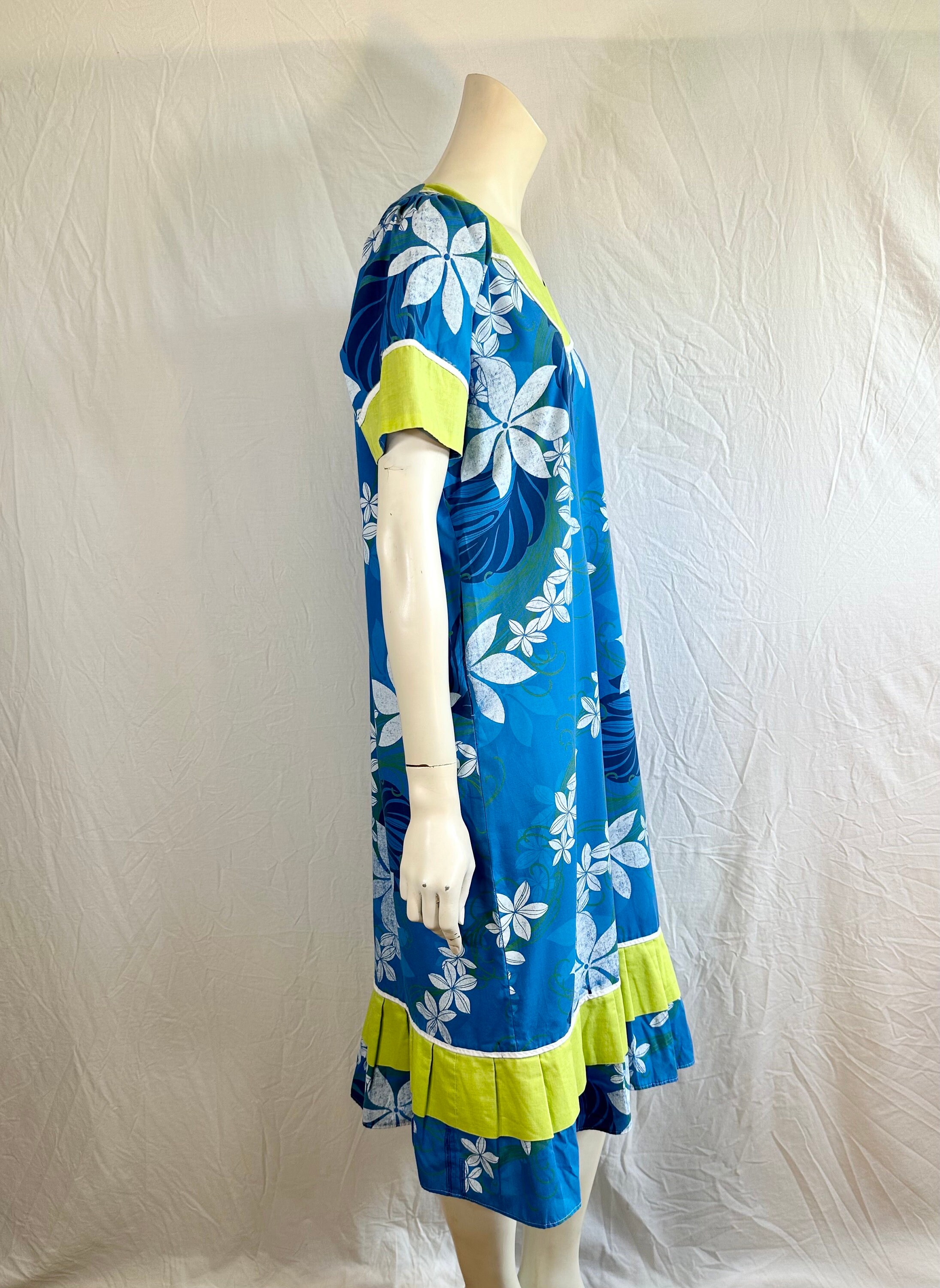Sweet Vintage Blue & Lime Green Muumuu, OAK, Small/medium - Etsy