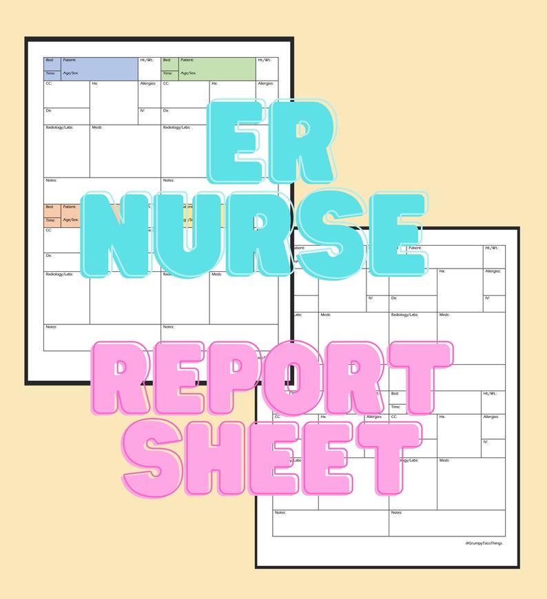 ER Nurse Report Sheet, Nurse Brain Sheet, Emergency Room, Emergency ...