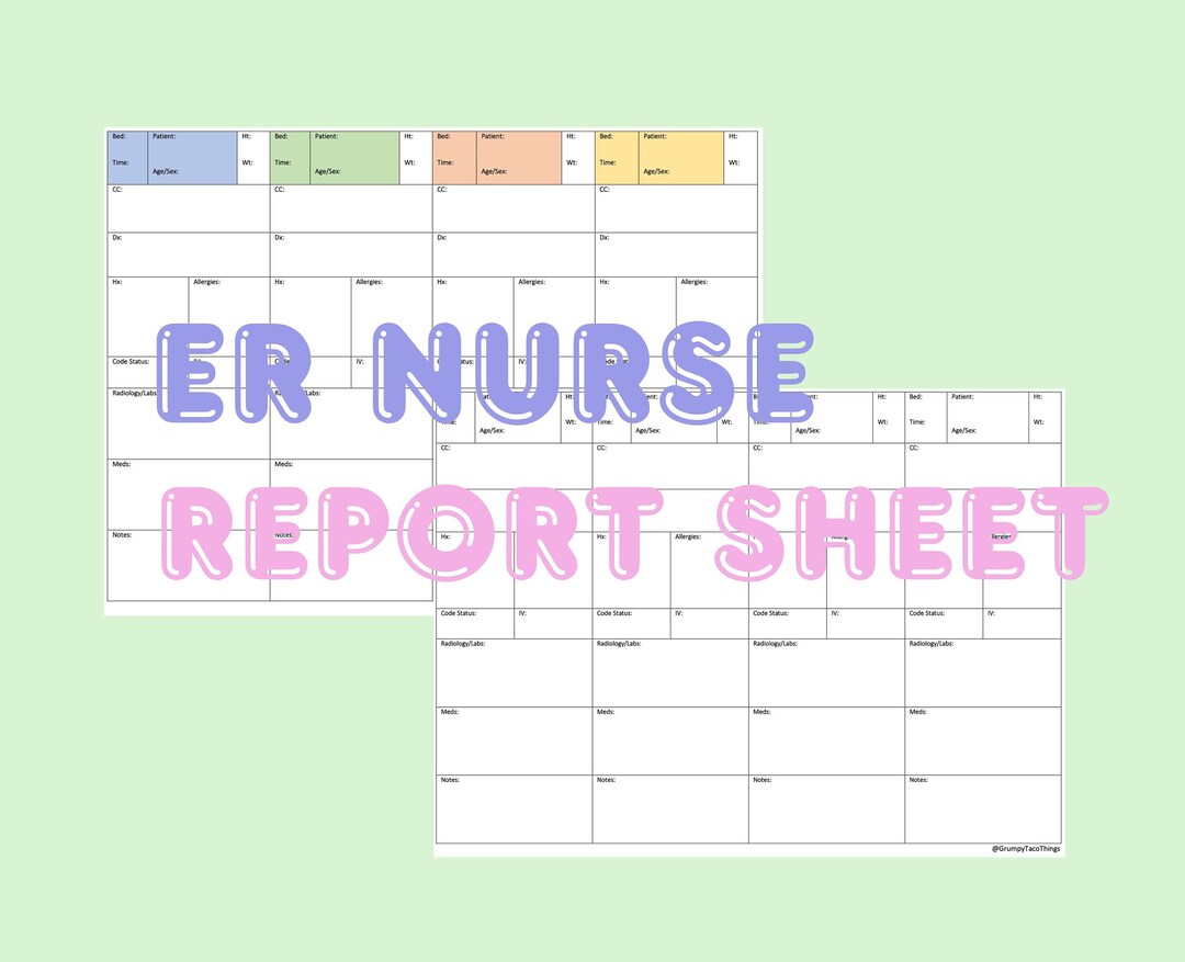 ER Nurse Brain Sheet, ER Nurse Report Sheet, Emergency Room, Emergency ...