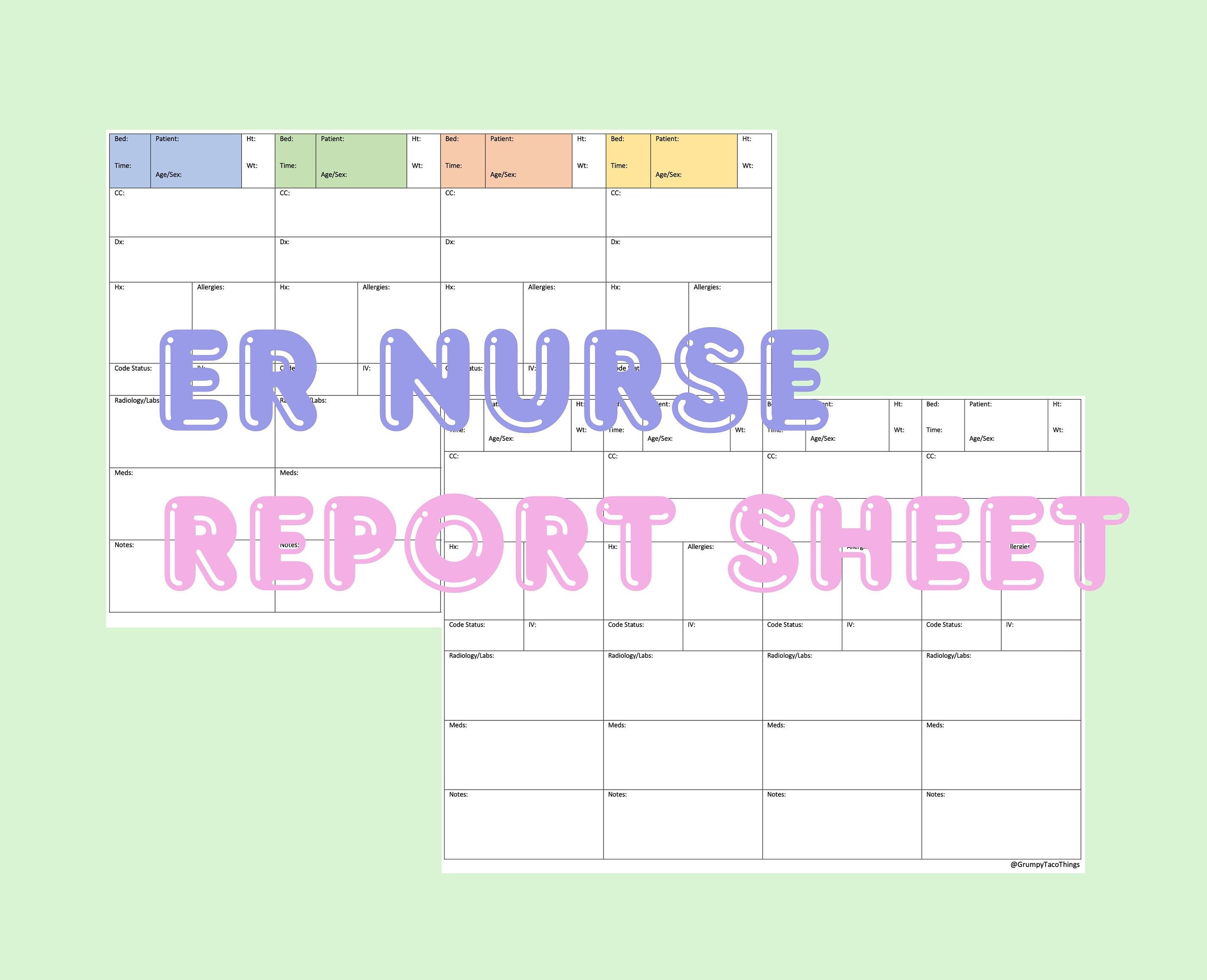 ER Nurse Brain Sheet, ER Nurse Report Sheet, Emergency Room, Emergency ...