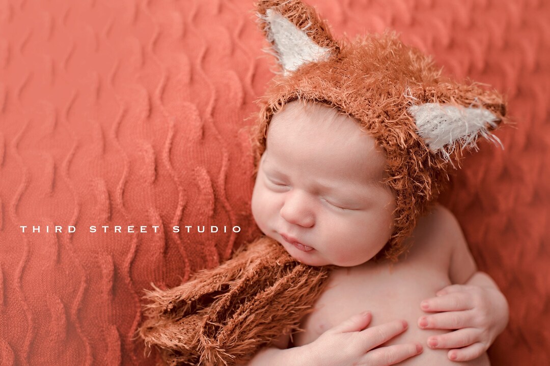 Fox Bonnet Newborn Photography Prop - Fuzzy Faux Fur Bonnet in Rust ...