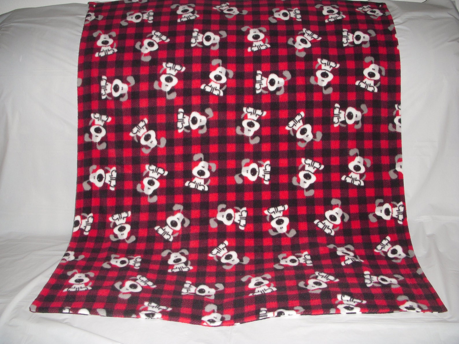 Doggy Blanket - Cute Little Dogs on Black and Red Checkered Print ...