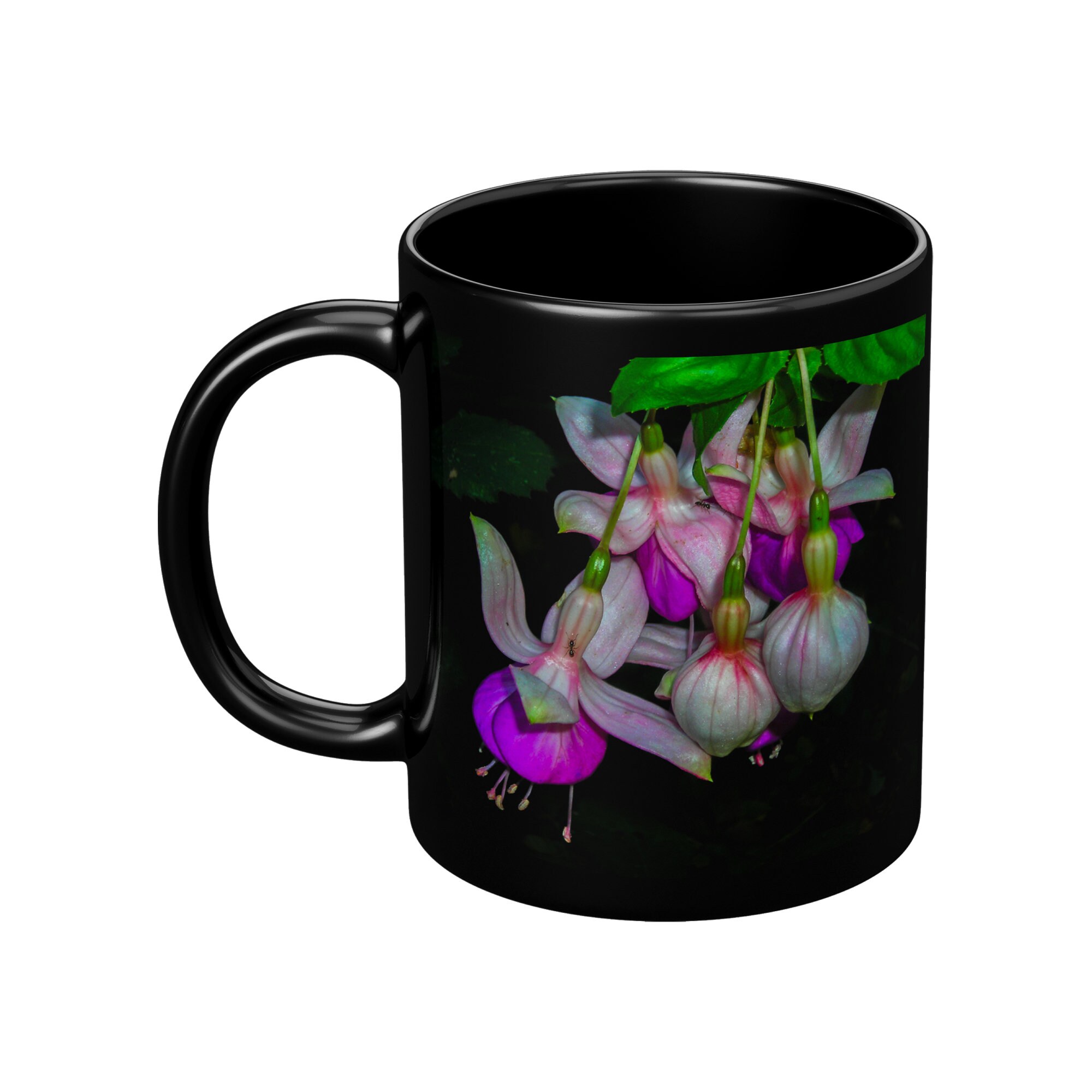 Fuchsia Cluster on Black 11 Oz Mug, Floral Photography, Flower Photo ...