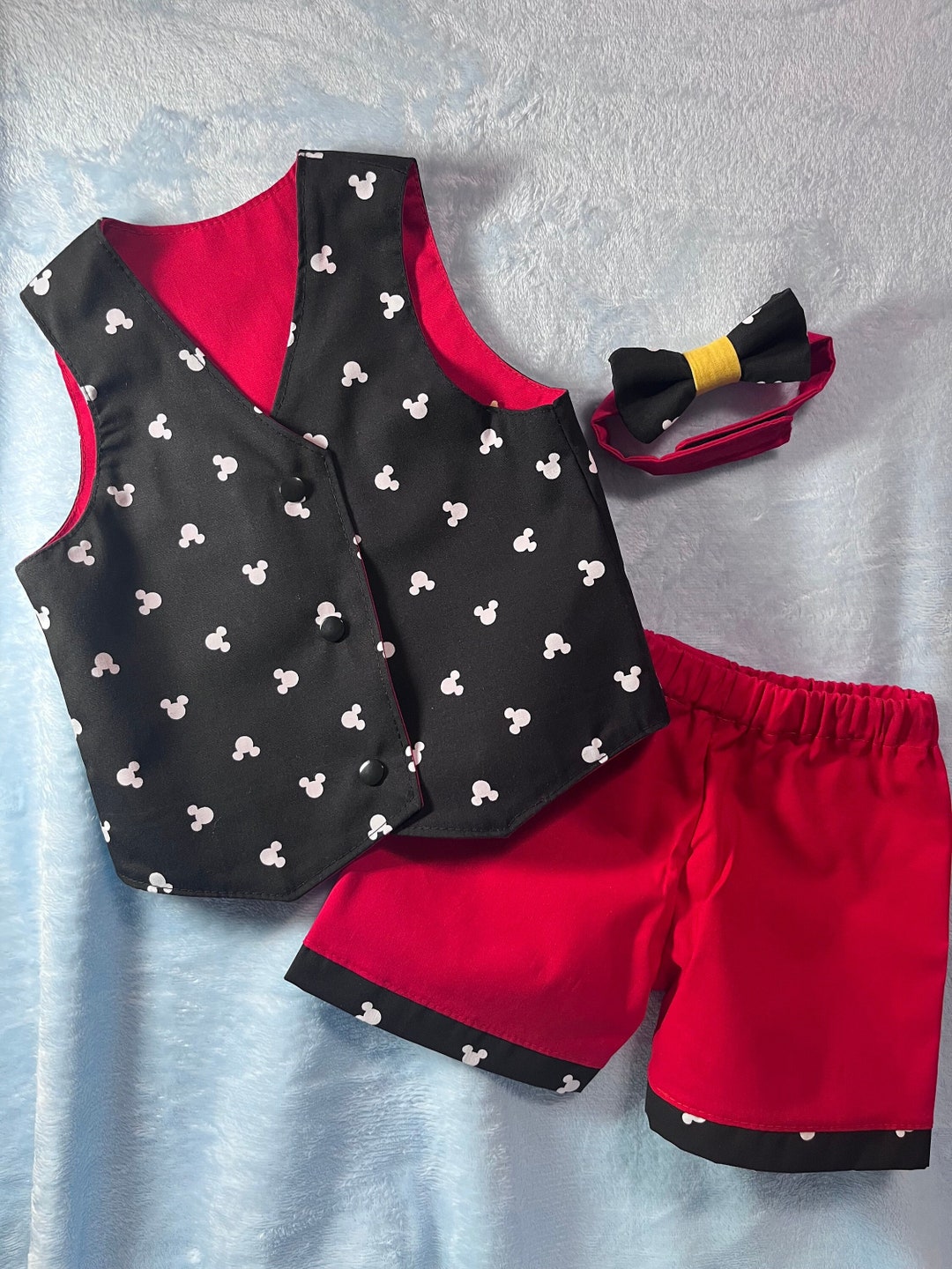 Custom Made 12 Month Old Mickey Mouse Vest Shorts and Tie Outfit - Etsy