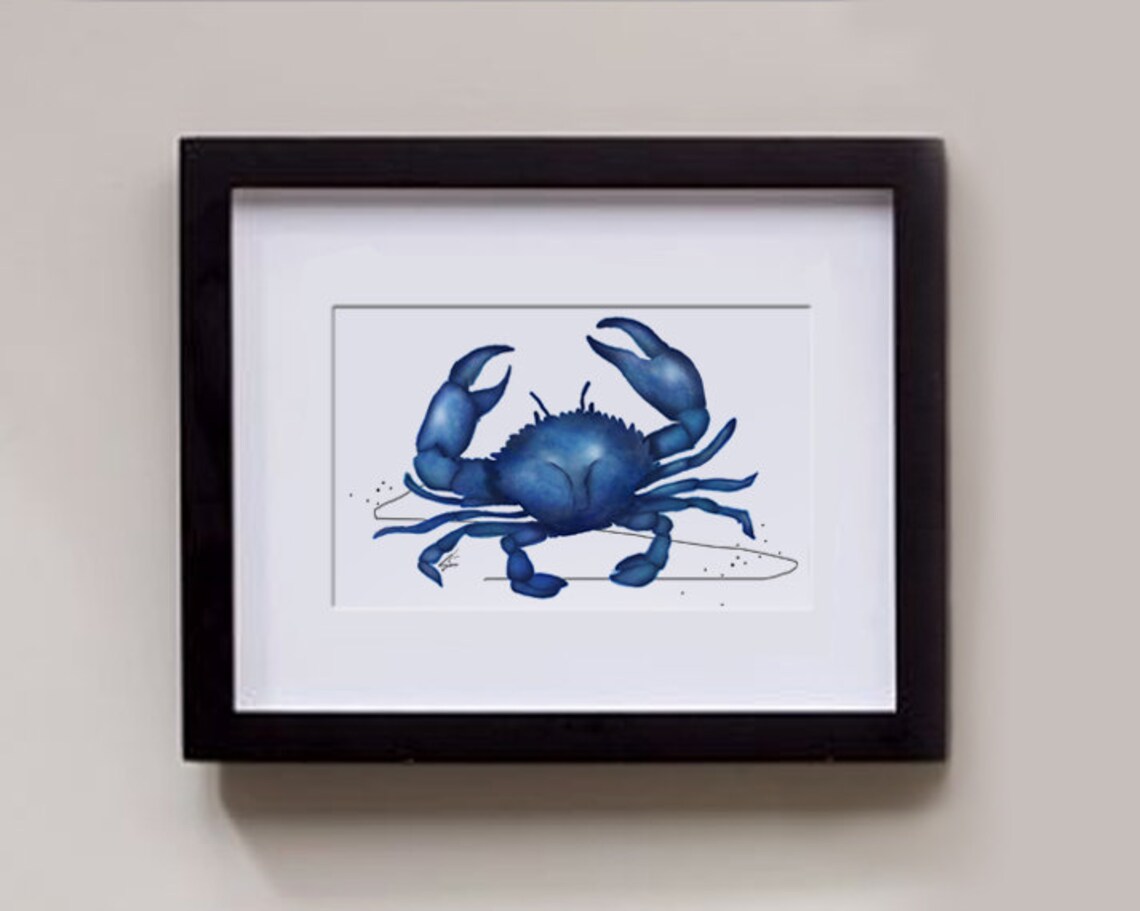 Blue Crab - Nautical Crab Art Print, Beach Decor - Etsy